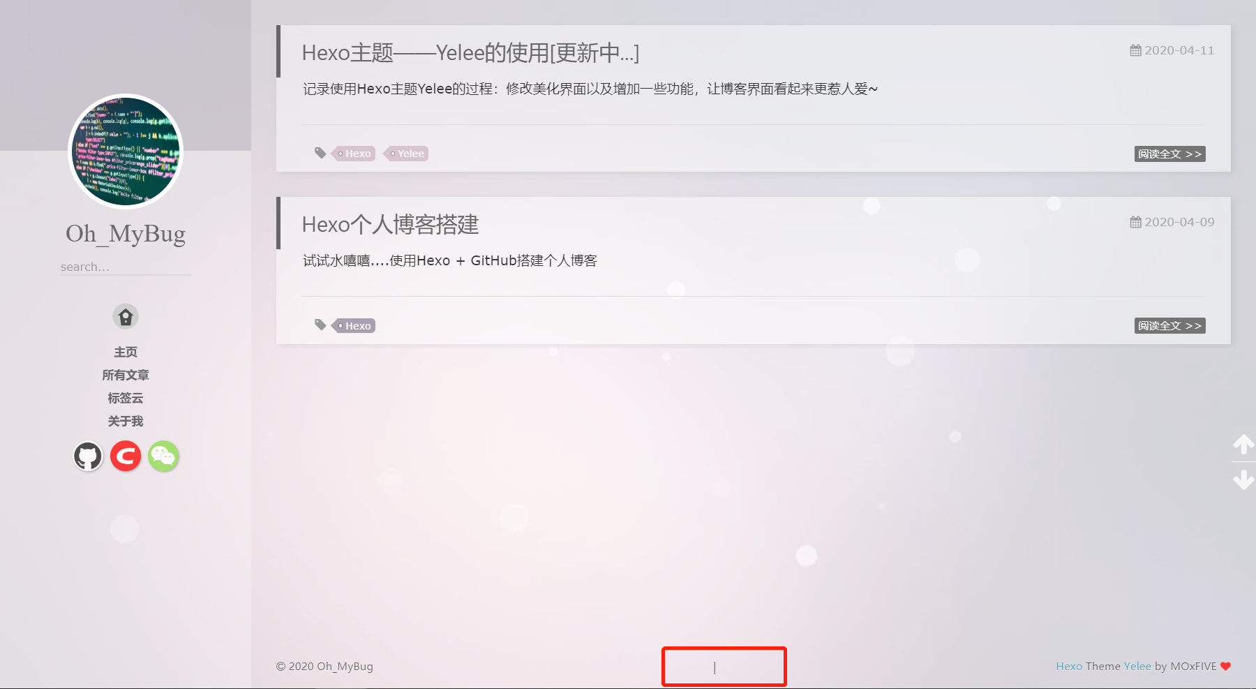 Hexo主题——Yelee的使用[更新中...] | Oh_MyBug