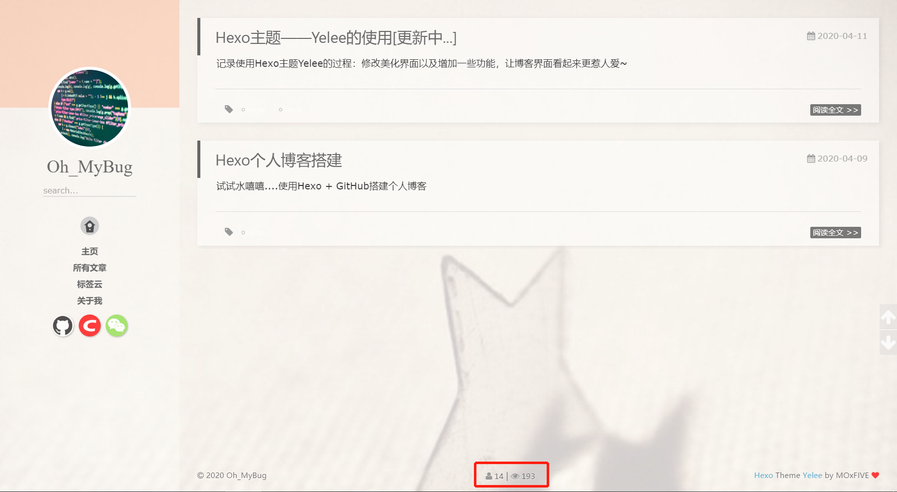 Hexo主题——Yelee的使用[更新中...] | Oh_MyBug